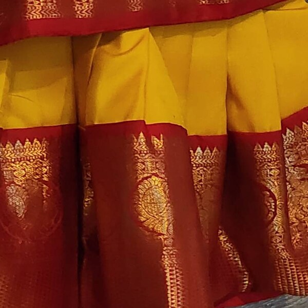 Kerala Mundu Style Cotton Half Saree Set - Skirt and Contrast Blouse ...