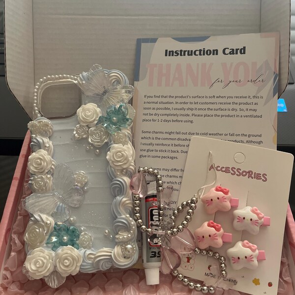 Pink Sakura Decoden Phone Case for All Brand, Cute Phone Case, Icing ...