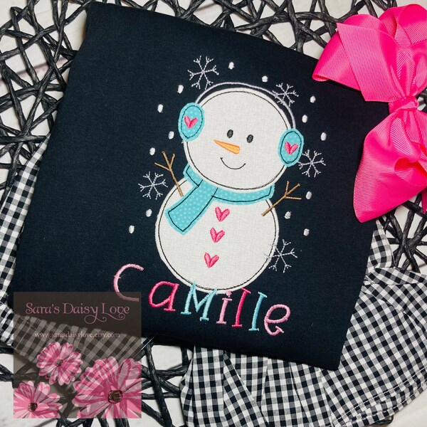 Snowman Applique Design Featuring Valentine Snowman With Earmuffs ...