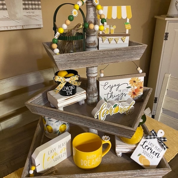 Tiered Tray Decor, Lemon Tiered Tray, Lemon Decor, Summer Tiered Tray ...
