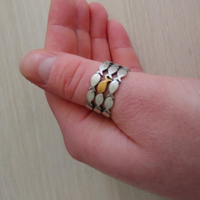 Swimming Against the Current. Sterling Adjustable Ring. School of Fish ...