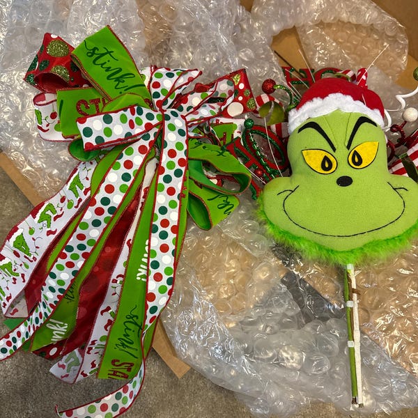 Grinch Inspired Tree Topper, Green Monster Tree Topper, Christmas Tree ...
