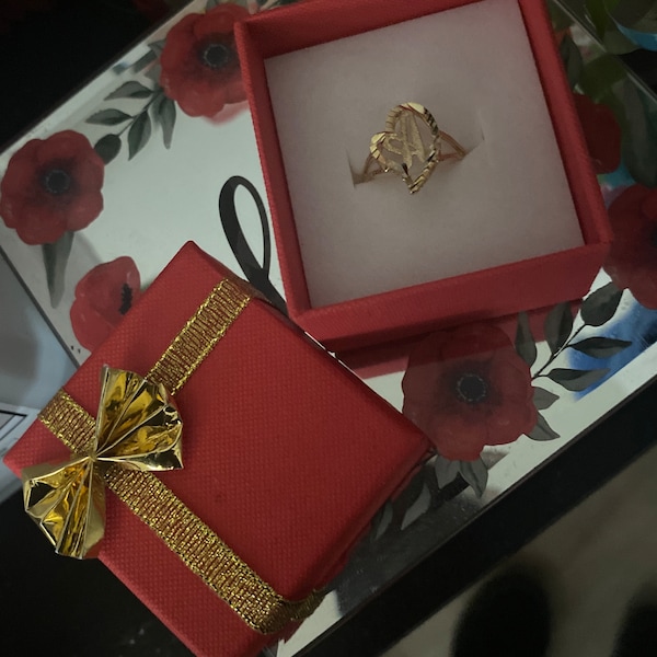 10k Solid Yellow Gold Slanted Heart Initial Letter Alphabet Ring - Etsy
