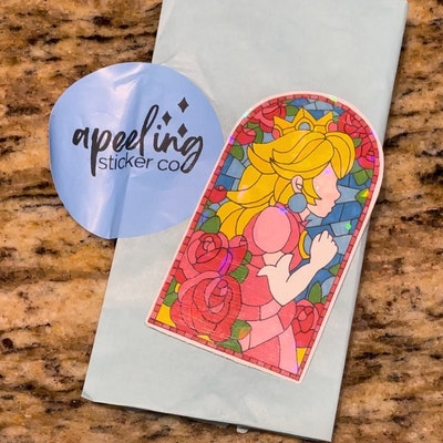 Princess Peach Stained Glass Window Holographic Sticker - Etsy