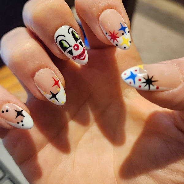 133 "as a Clown" Happy&sad Clowns Frenchtips Press on Nails | Custom ...