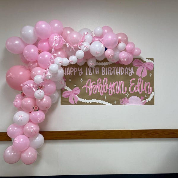 Custom Hand-painted Birthday Party Banner, Coquette Bow Banner, Bow ...