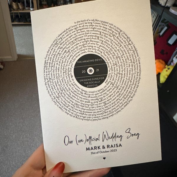 Custom Song Lyric Card: Anniversary, Wedding, Engagement Gift - Etsy