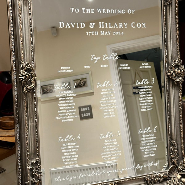 Mirror Table Plan/ Wedding Table Plan / Mirror Seating Plan/ Wedding ...