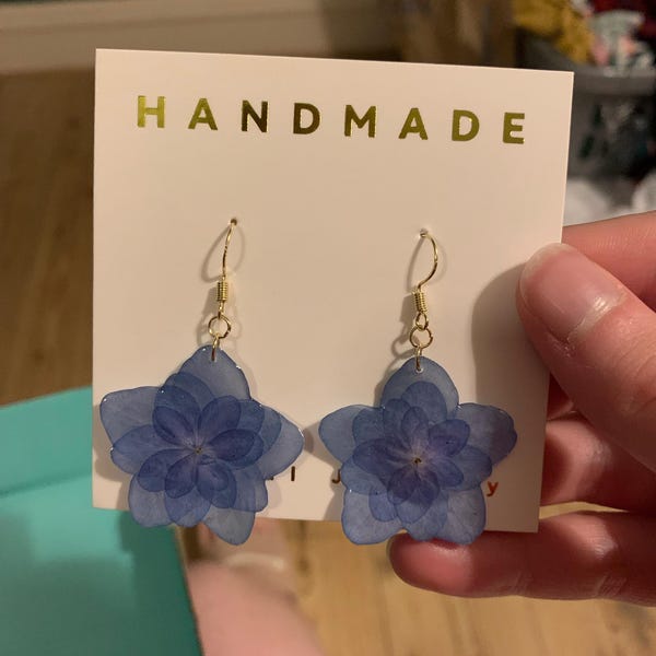 Real Hydrangea Flower Earrings, Handmade Pressed Hydrangea Flower Resin ...
