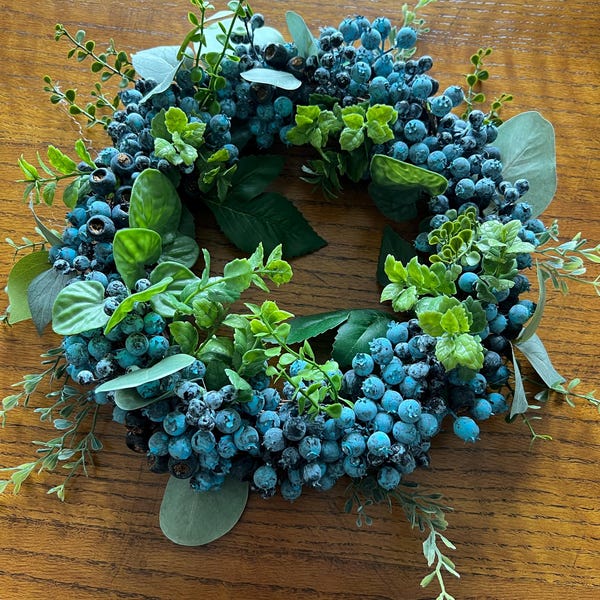 Blue Berry Wreath for Spring Winter Home Decor Candle Ring Tabletop ...