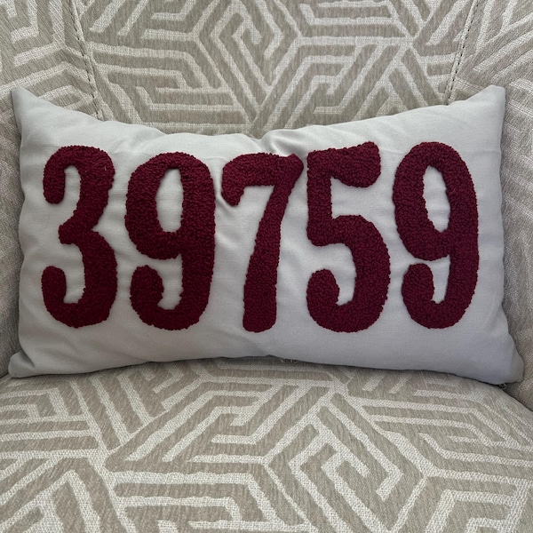 Custom Zip Code Pillow, Embroidered Area Number Pillow, Personalized ...