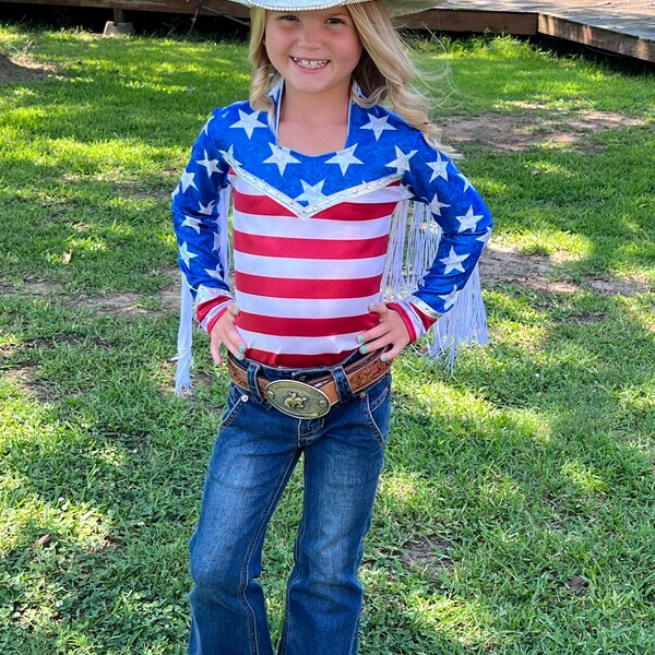 New Glory -- Patriotic Rodeo Queen Shirt With Fringe -- Sizes Child 5/6 ...