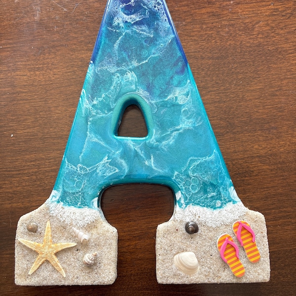 Custom Beach Themed Letter Wall Hanging Monogram Initial Surf Art Beach ...