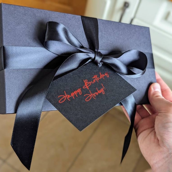 Black Luxury Gift Box, 23x12cm Card Box With Satin Feel Ribbon and ...