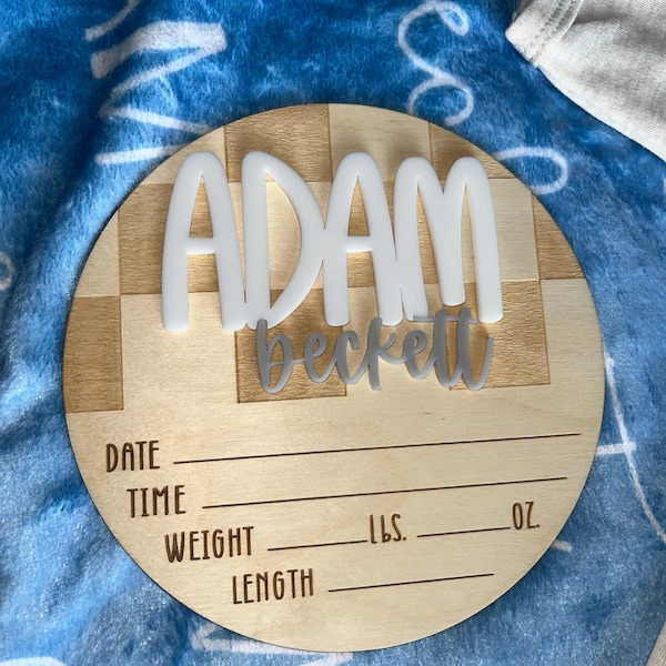 Baby Announcement Sign W/ Checker Board Design, Birth Announcement ...
