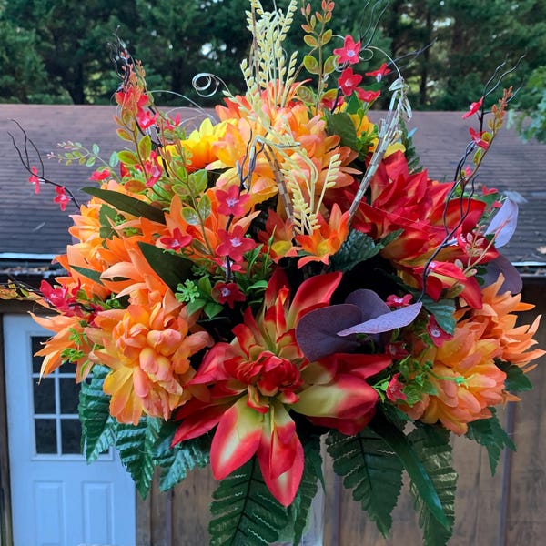 Fall Bow in Bright Colors Cemetery Saddle, Flowers for the Cemetery ...