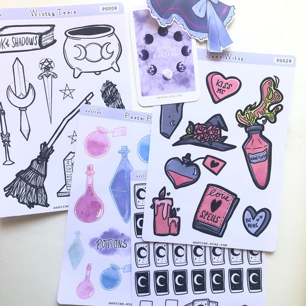 Witchy Stickers for Planners, Grimoire Book of Shadows Stickers, Pagan ...