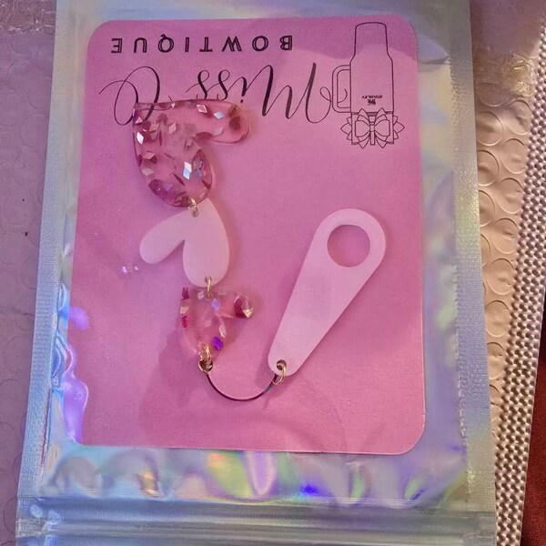 Ribbon Rosa Stanley Tumbler Bow Straw Topper Pink Roses Stanley Cup Bow ...