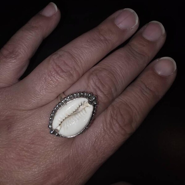 Cowrie Shell Ring, 925 Sterling Silver Ring, Handmade Ring, Women Ring, Natural Shell Ring ...
