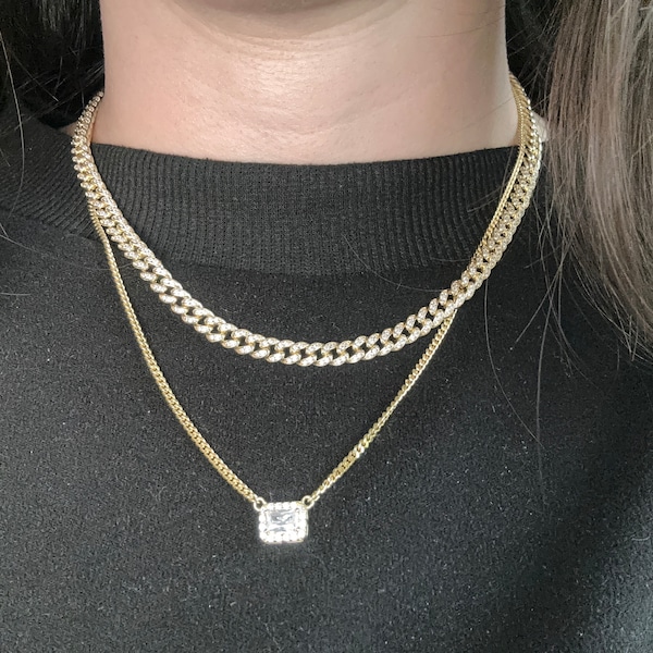 Pave Chain Necklace, Cuban Link Necklace, Pave Cuban Link, Curb Chain ...