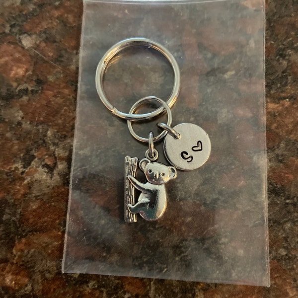 KOALA BEAR KEYCHAIN Personalized With Initial Charm - Silver Tone Koala ...