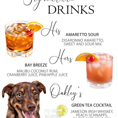Custom Pet Bar Menu Sign His and Hers Signature Drink With Dog Custom ...
