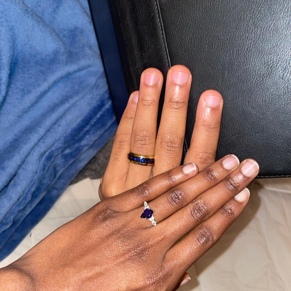 Orion Nebula Couples Ring Set Gold, His and Her Wedding Band, Sapphire ...
