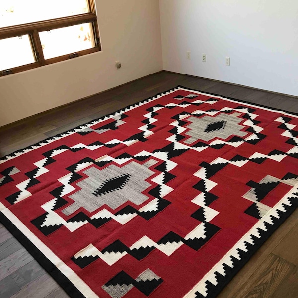 Southwestern Rug Red Navajo Rug Kilim Hand Woven Native American Rug ...