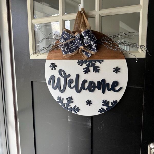 Winter Welcome Door Hanger | Winter Front Door Decor | Wooden Welcome ...