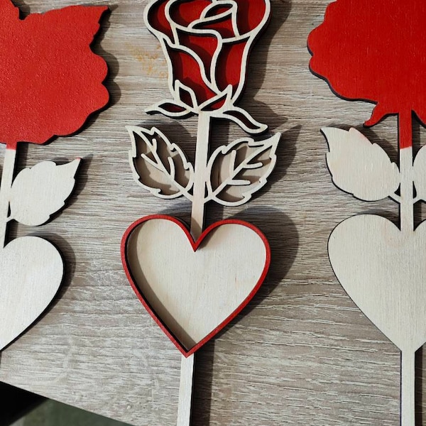 Standing Rose SVG, Three Layered Rose & Heart With Stand Laser Cut ...