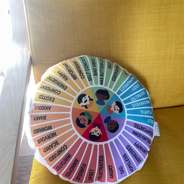 Feelings Wheel Pillow, Wheel of Emotions, Therapist Decor, Therapist ...