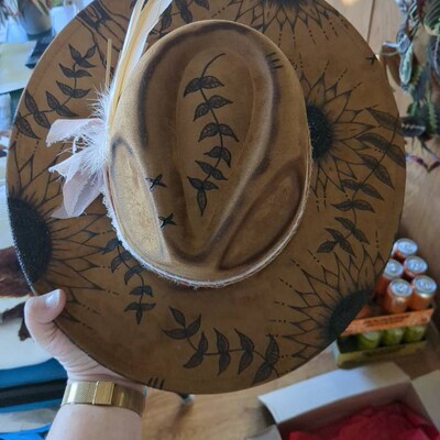 Hidden Gem's Womens Rancher Western Hand Burned Made to Order Cowgirl Extra Wide Brim ...