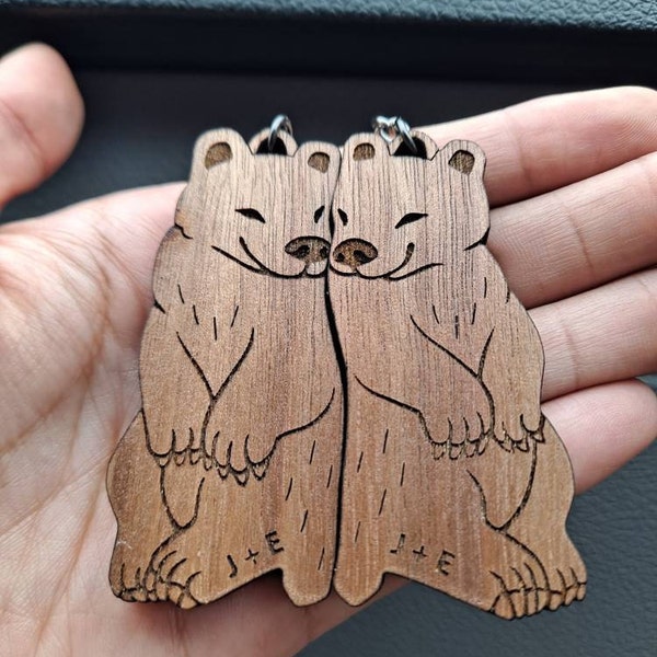 Bear Couple Keychains - Friendship or Relationship Matching Wooden ...