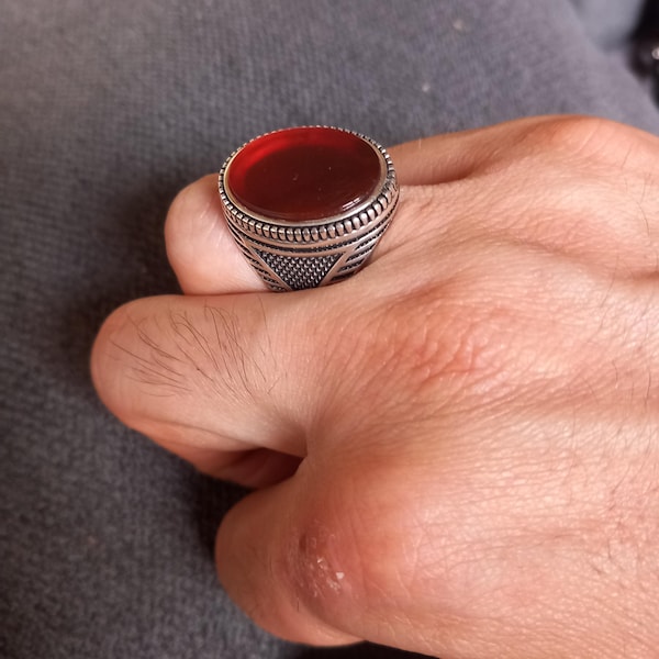 Mens Blue Aquamarine Stone Ring, Turkish Handmade Ring, Ottoman Style ...
