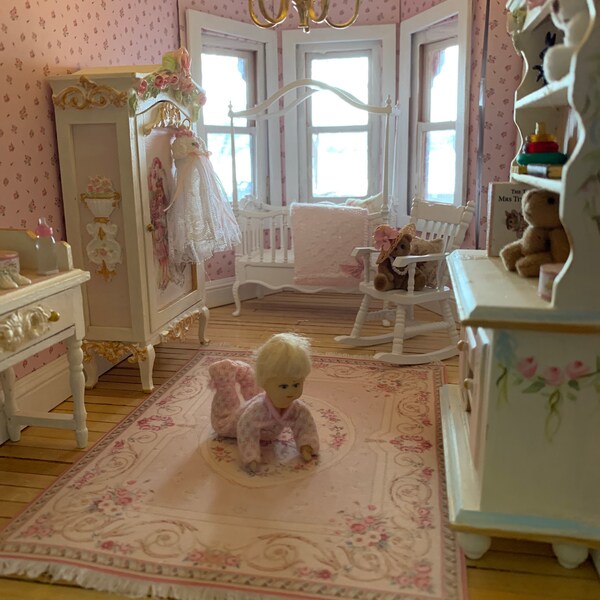 Dollhouse Pink Rug 1:12 1/6 Scale Miniature Velvet Carpet Dusty Pink ...