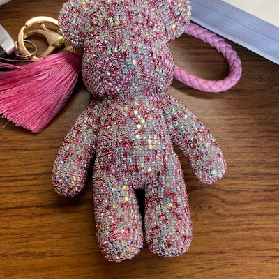 Pink Crystal Bear Key Chains Cute Keyrings Tassel Pink Rope Braided ...