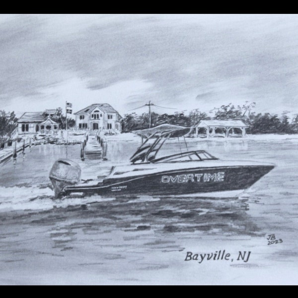 Custom 11x14" Painting Skiff Push Pole Poling Skiff Hand Made Family ...