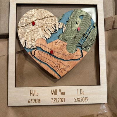 Met Engaged Married Custom Wooden Map, First Date Location Map, Newly ...