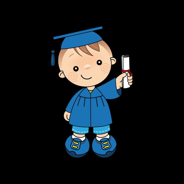 Digital Clipart Graduation Kids Illustrations, Blue Gown and Cap ...