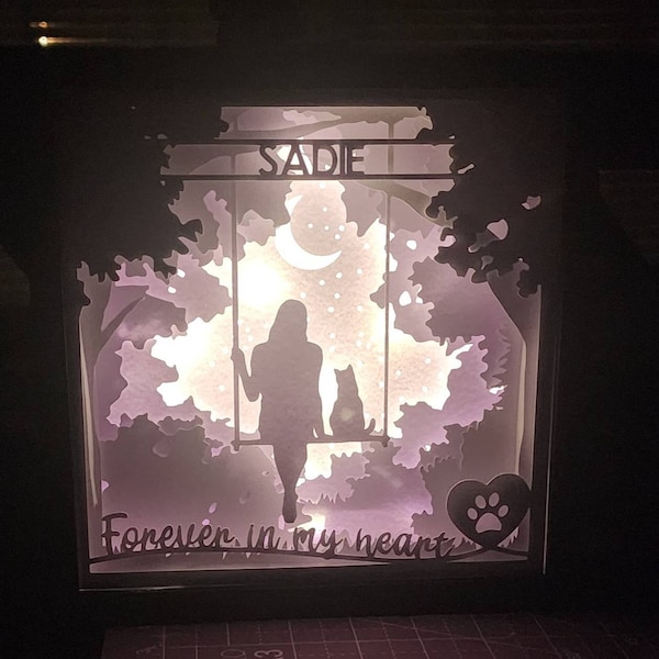 Customizable Shadow Box for Cat Memorial, 3D Light Box Svg, Cat ...