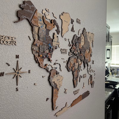 Gift for the Home, 3D World Map Wall Art, Room Wall Decor, Wooden ...