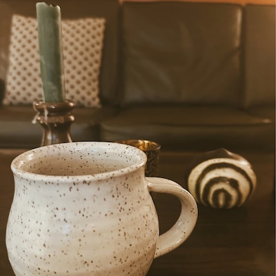 Bulb Mug: Speckled White Pottery Mug/ Pottery Gift/ Stoneware Mug ...