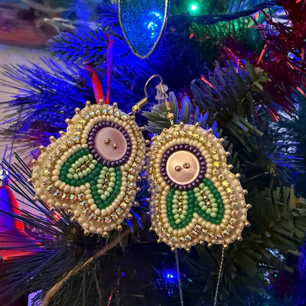 Métis/indigenous Made Beaded Earrings/authentic/sparkly/heart/handmade ...