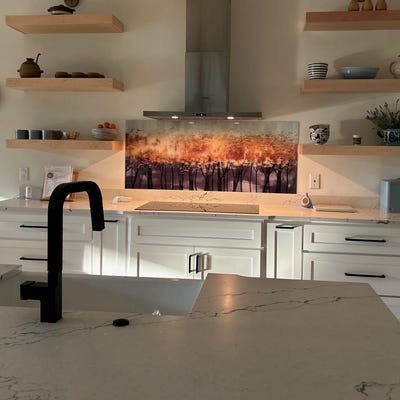 Stove Backsplash Glass Panel, Kitchen Wall Decor, Stove Top Back Cover ...