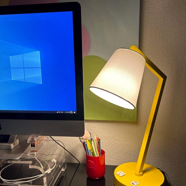 Modern Yellow Desk Lamp: Art Deco Style With USB & Outlet - Etsy