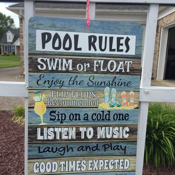 Pool Rules Metal Sign With Inspirational Sayings Indoor/outdoor, Rustic ...