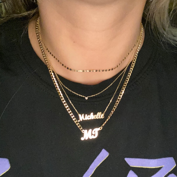 14K Curb Chain Name Necklace, Bold Curb Chain Name Necklace, Custom ...