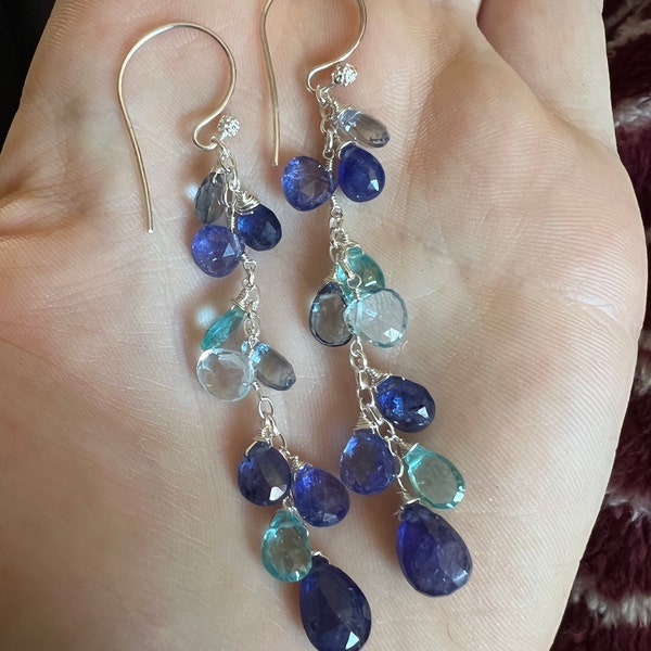 Blue Gemstone Signature Lariat Necklace in Gold-fill and Moss ...