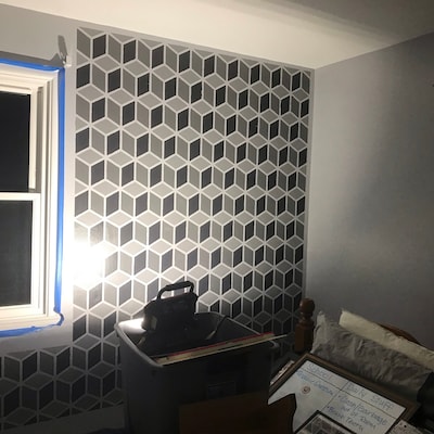 Cube Geometric Wall STENCIL Modern Wall Stencils for Painting Stencils ...
