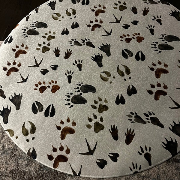 Animal Tracks Rug, Woodland Nursery Decor, Forest Round Rug, Kids Play ...